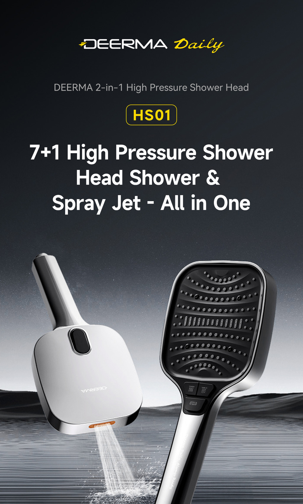 Deerma HS01 Shower Head High Pressure 7 Personalized Modes 150mm Wide ...