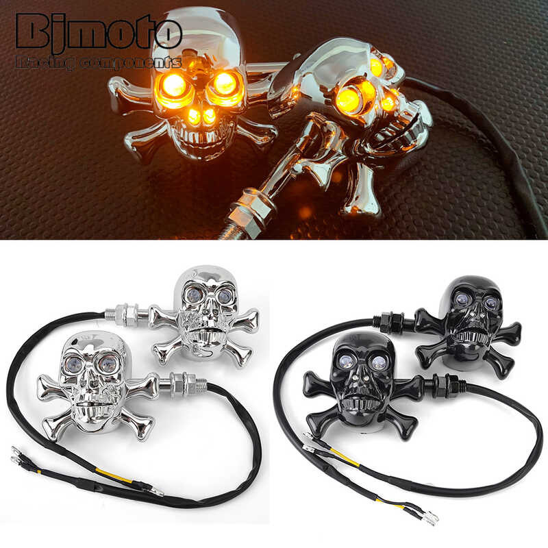 Vintage Turn Signals Motorcycle LED Lights Lamp skull Direction Blinker ...