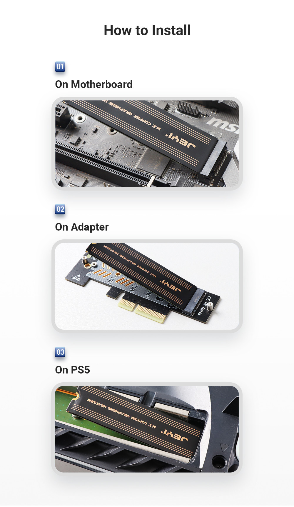 JEYI Graphene M.2 SSD Heat Sink, Antioxidant 2pcs Dual-Layer Graphene ...