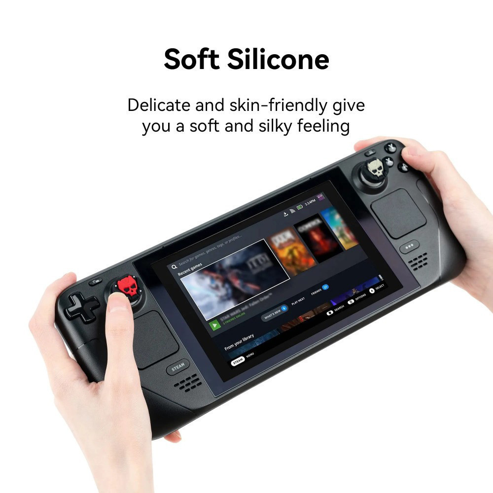 GeekShare Thumb Grip Caps for Steam Deck / Rog Ally & Rog Ally X Black and Red Deck Skull ...