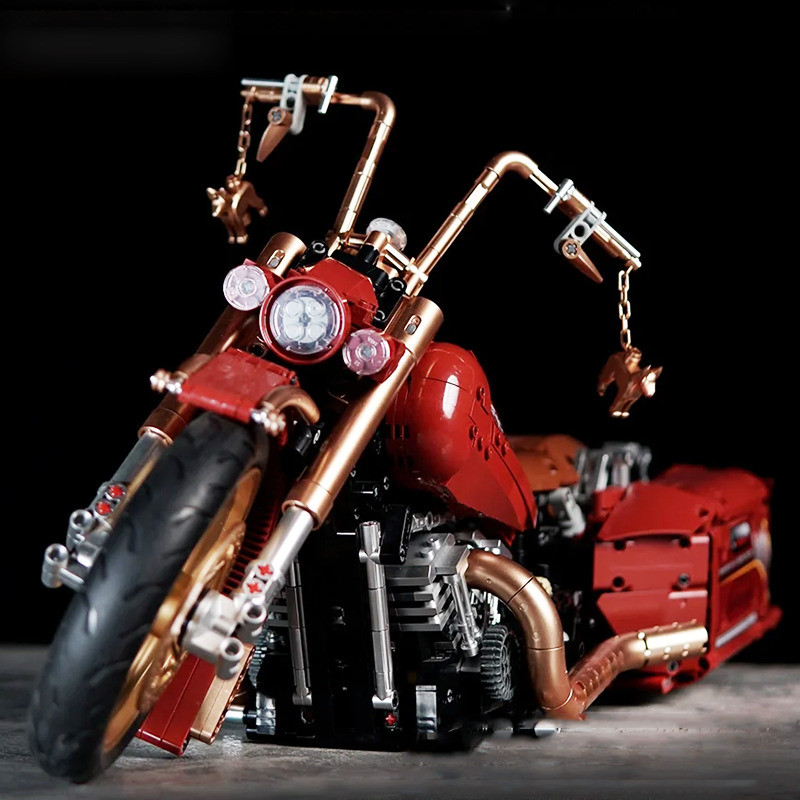 Technical 1:5 Retro Harleyed Racing Motorcycle Building Bloc Model MOC ...