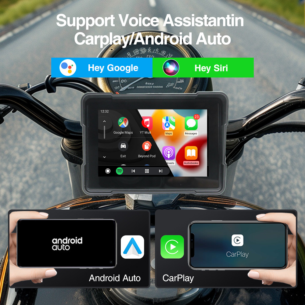 AKAMATE 5 Inch Motorcycle Carplay Android Auto Navigation Monitor IPS ...