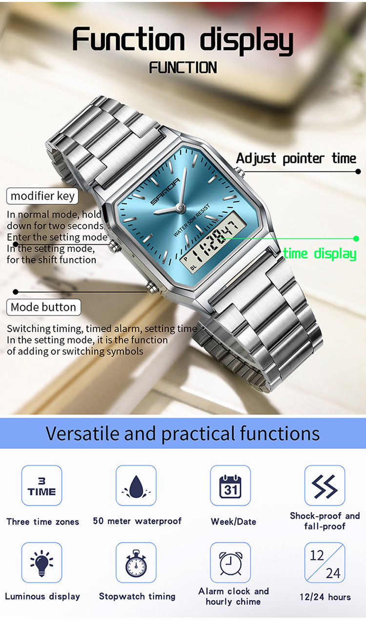 SANDA Waterproof Men's and Women's Fashion Quartz Watch Stainless Steel ...