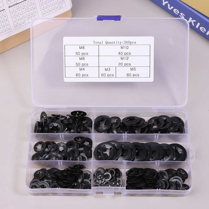 M3-M12 340Pcs/Box External Circlip Self-Locking Retaining Clip Push On ...