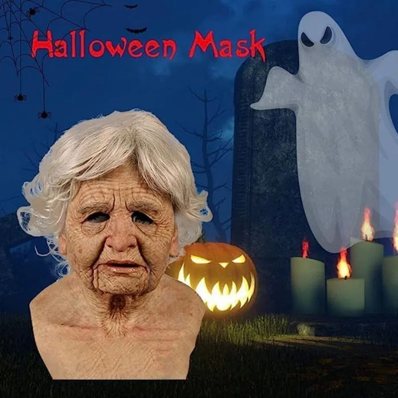 Old Man Realistic Creepy Human Latex Mask With Hair, Scary Wrinkle ...