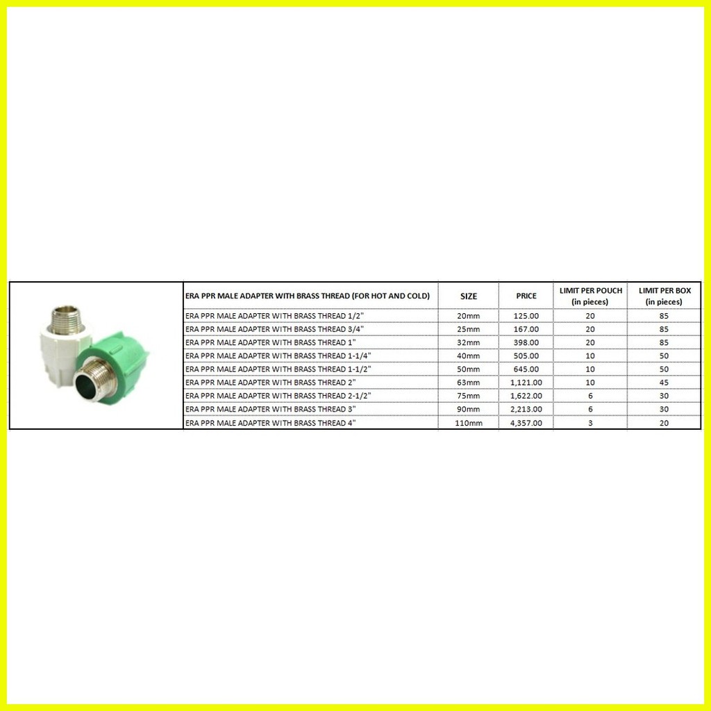 ♒ ♈ ERA PPR MALE ADAPTER WITH BRASS THREAD (FOR HOT AND COLD) - 1/2 ...
