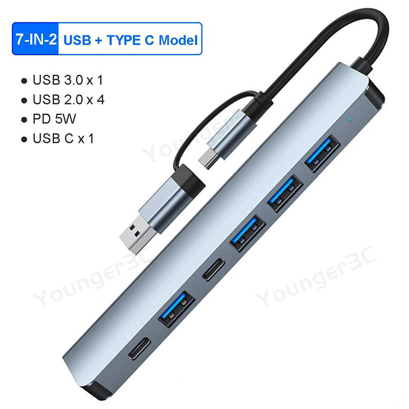 8 IN 2 Type C USB Hub,High Speed Transmission 4 Port Multi Splitter OTG ...