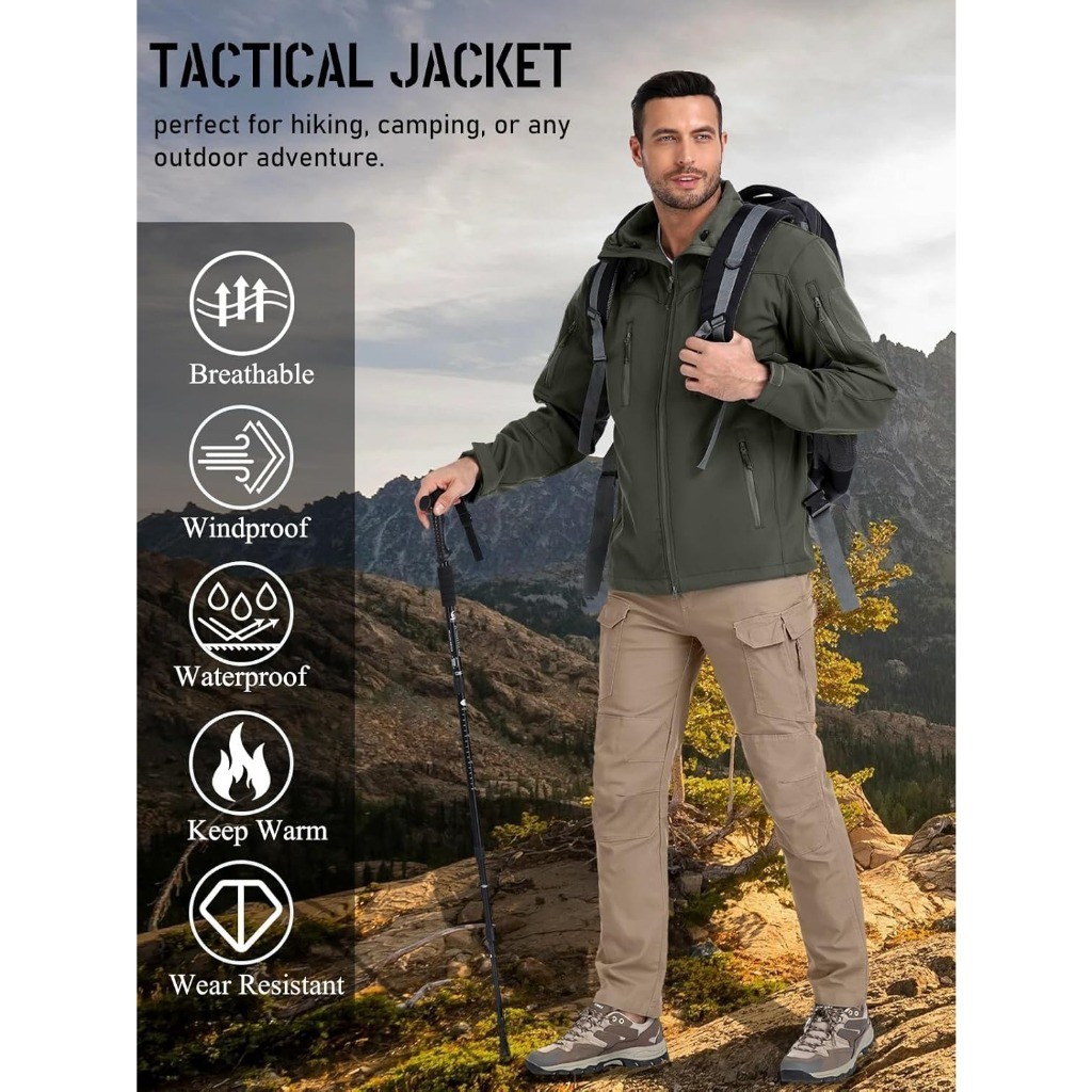Men's Windproof Hooded Assault Jacket Waterproof Jacket Soft Fabric ...