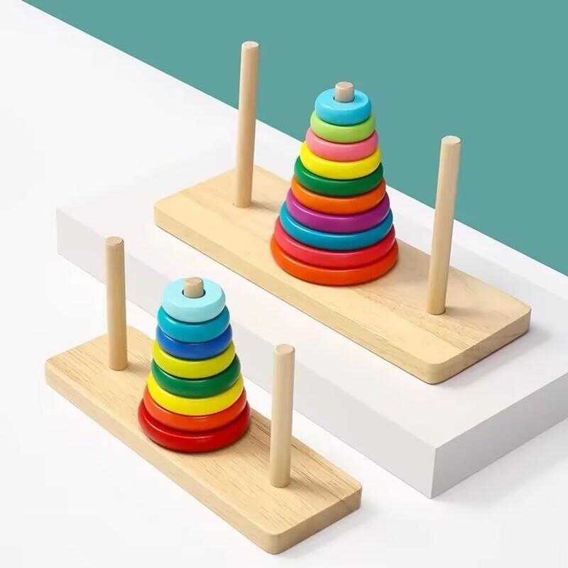 Tower Of Hanoi Wooden Toy Brain Teaser 8 Rings Intellectual Toys ...