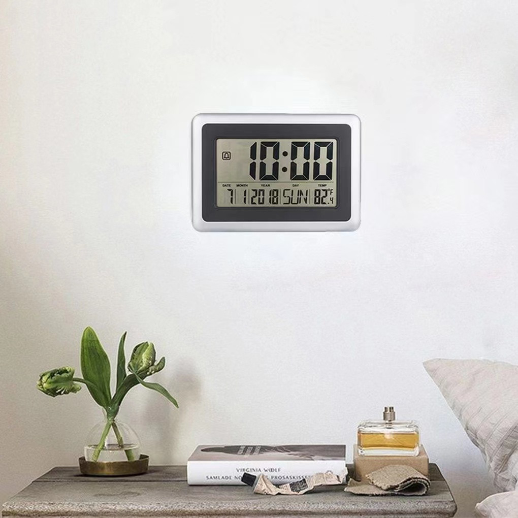 LCD Digital Large Wall Clock Thermometer Desk Calendar Time Alarm ...