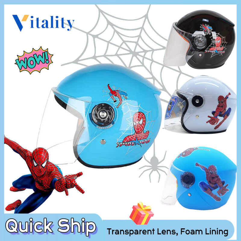 Blue Spider Half Face Helmet Motorcycle for Kids Boy Design 4-18 Years ...