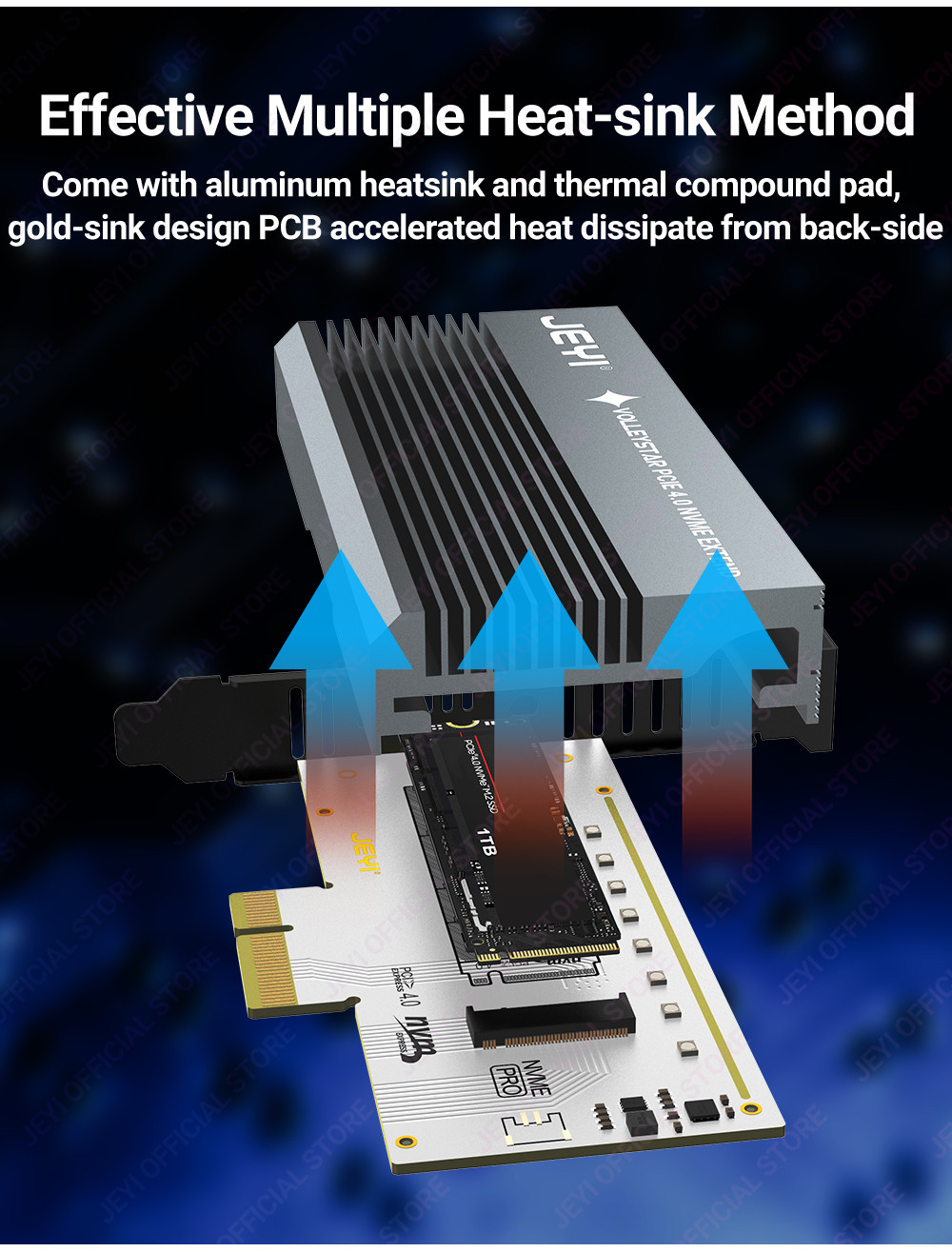 JEYI RGB PCIe 4.0 NVMe Adapter, PCIe to NVMe M.2 SSD Adapter Card with ...