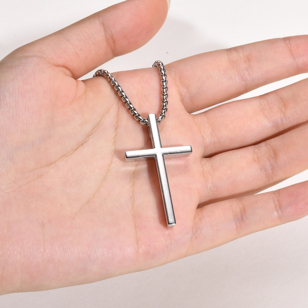 Meaeguet Simple Cross Necklace for Men Women,Silver Black Stainless ...