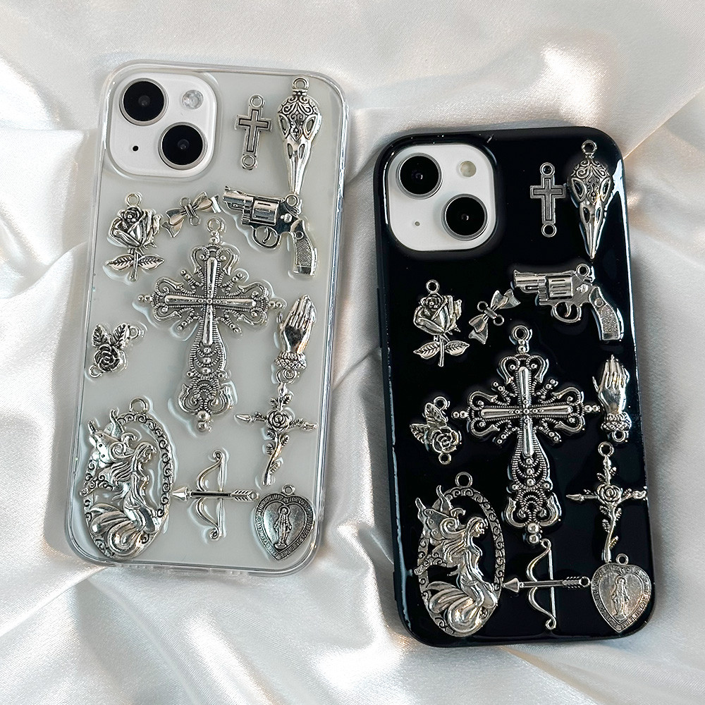 Luxury 3D Diablo Silver Cross Glitter Phone Case for Iphone 15 14 Pro ...