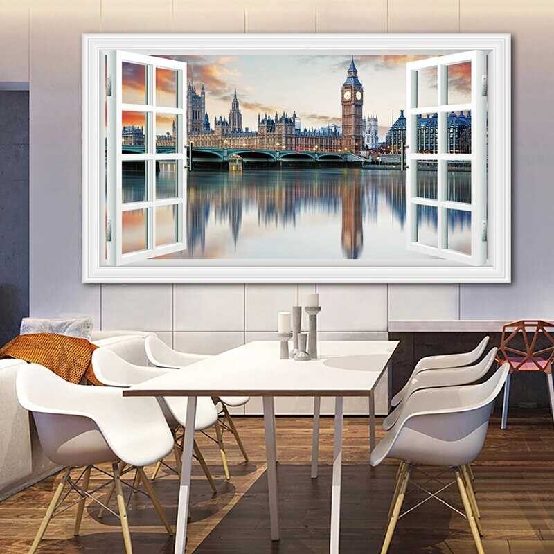 London Landscape 3D Window Effect Painting Big Ben Prints Wall Art ...