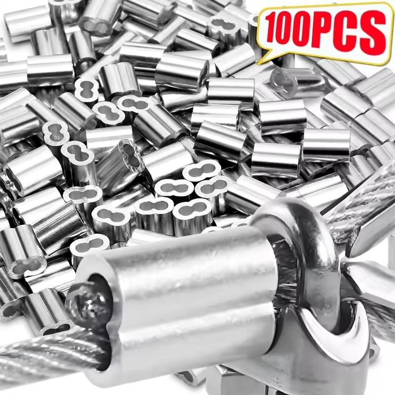 50-100PCS Double Hole Cable Crimp Sleeve - Aluminum Cable Stopper Crimp ...