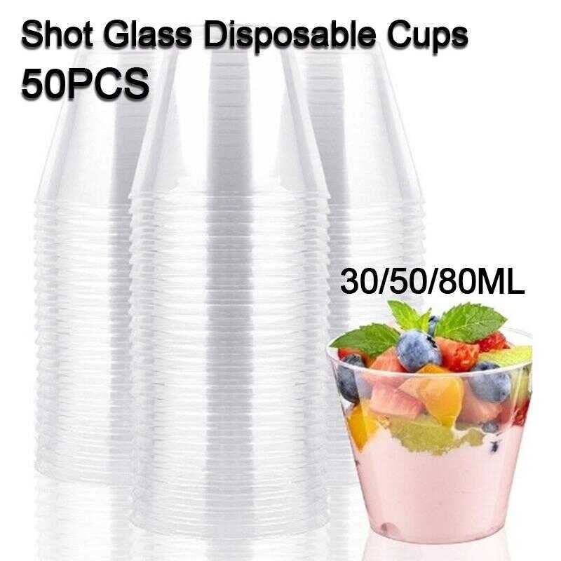 50PCS Clear Disposable Plastic Shot Glass Transparent Mousse Cups Round ...
