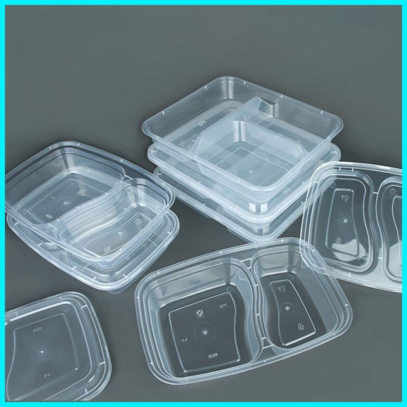 50/100pcs Microwavable Food Box Tray With Plastic Lid 2/3/4/5 Division ...