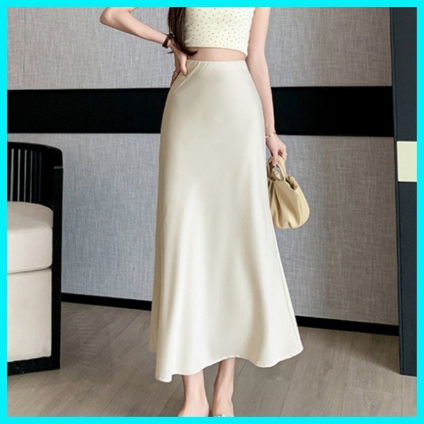 Korean Casual A-line Satin Palda Mermaid Wrap Long Skirt for Woman ...