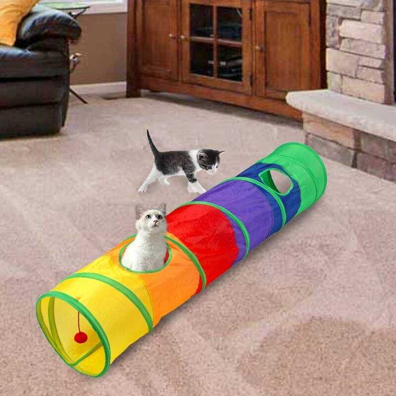 Xj Cat Tunnel Tube Foldable Cat Kitty Training Interactive Fun Toy ...