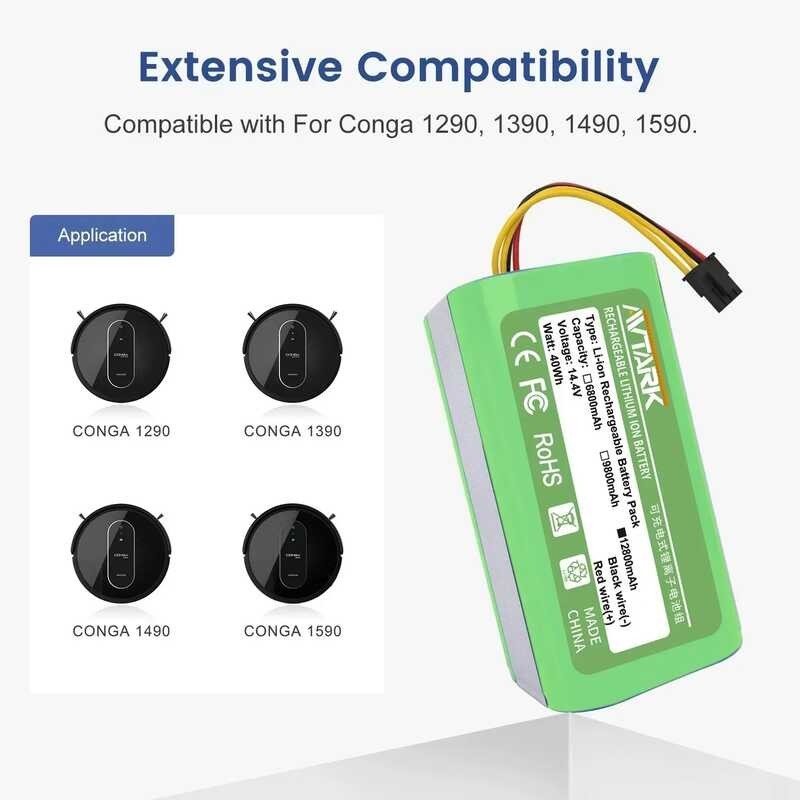Lithium-ion 14.4V 2600mAh Para sa Cecotec Conga 1290 1390 1490 1590 ...
