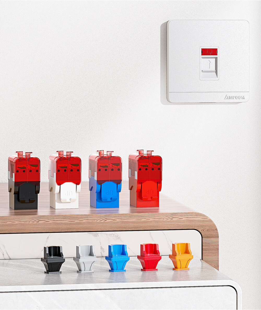 AMPCOM 86mm Faceplate with CAT6A 10Gbps UTP Keystone Jack, No Punch ...