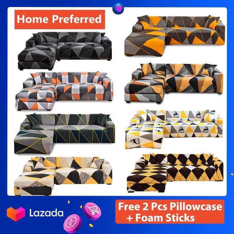 L Shaped Set Cover (2 Slipcovers) Sofa Protector Free 2 Pcs Pillowcases ...