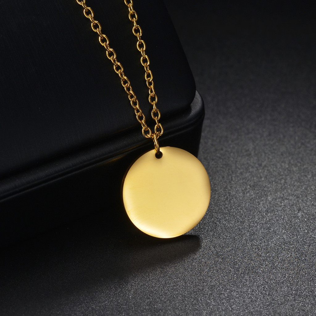 Stainless Steel blank Medallion Pendant Necklace Engrave Name Round ...