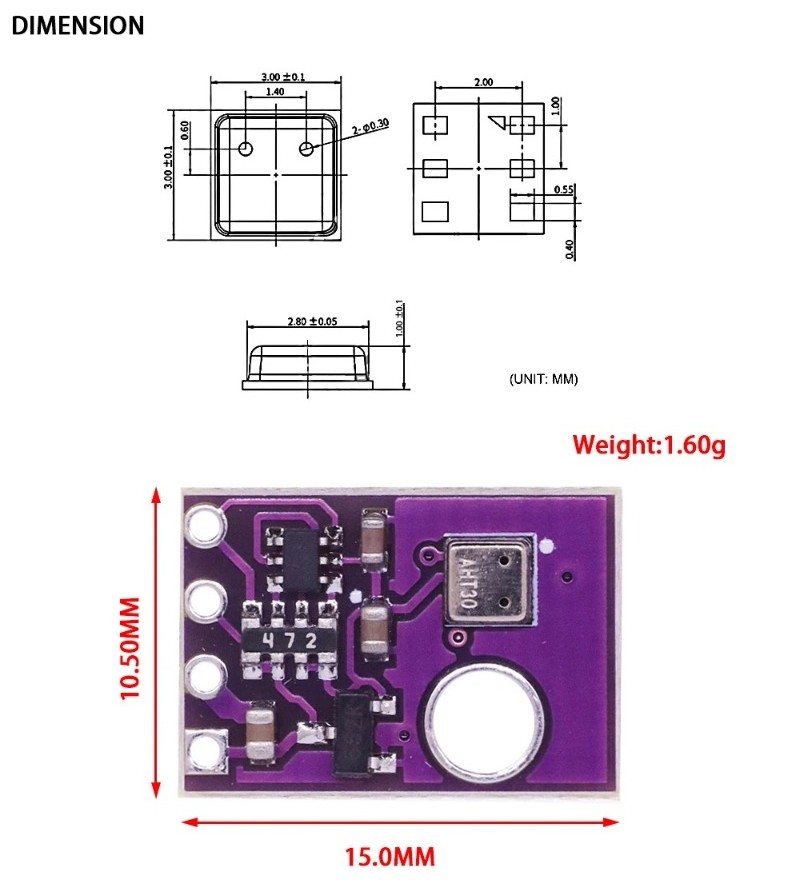 AHT30 Temperature Humidity Sensor Module Temperature And Humidity Probe ...
