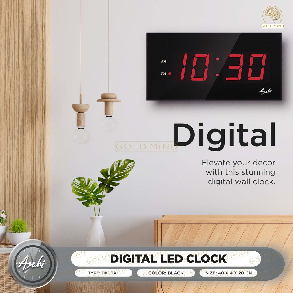Asahi Digital Wall Clock Auto Adjust Led Brightness 40x4x20cm | Shopee ...