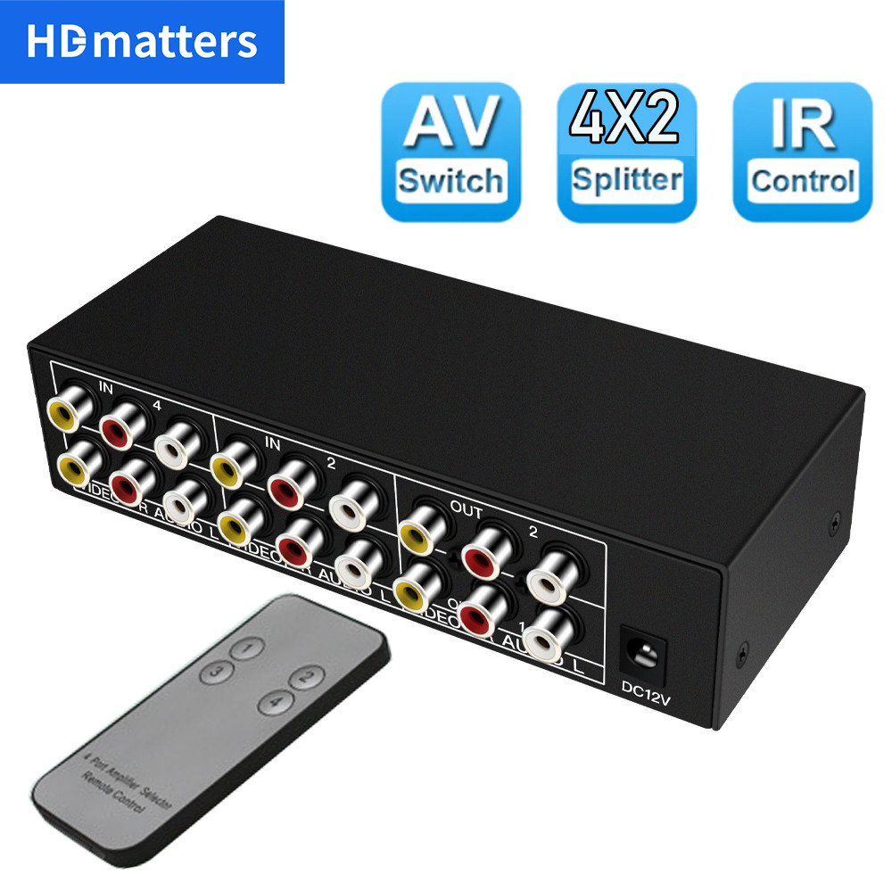 AV Splitter Switch Composite AV Splitter Video 4X2 Analog C-VBS RCA ...