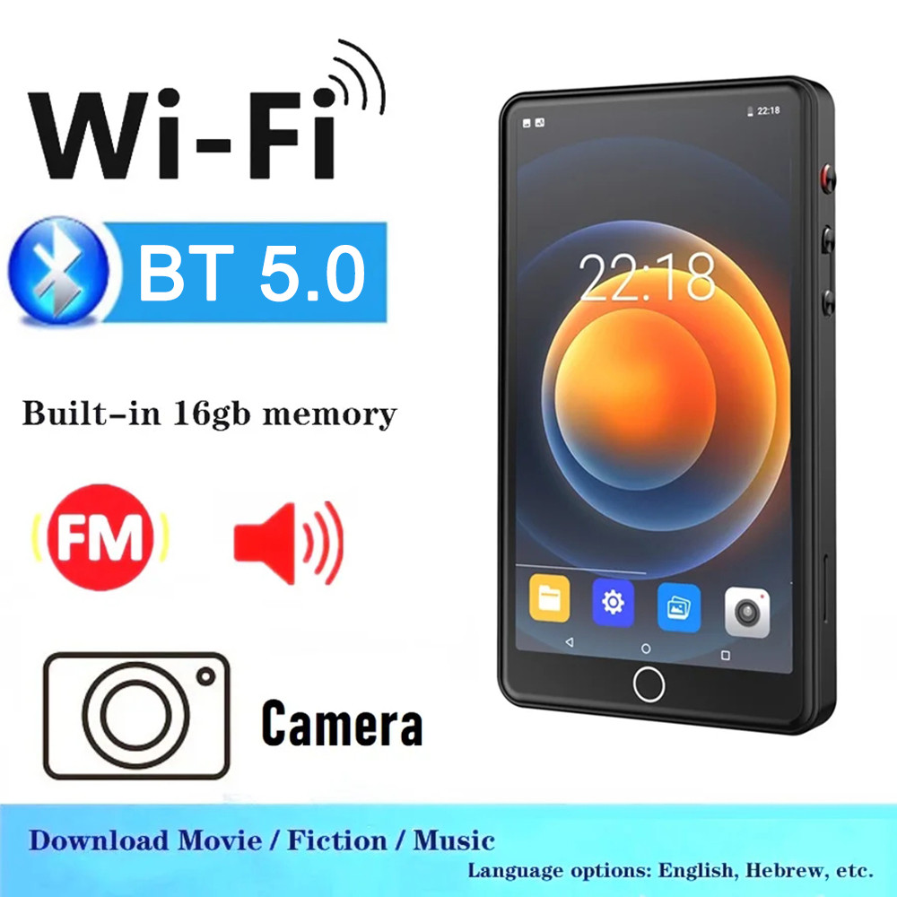 Portable WiFi MP4 Player with Camera 16G Memory Bluetooth 5.0 Full ...