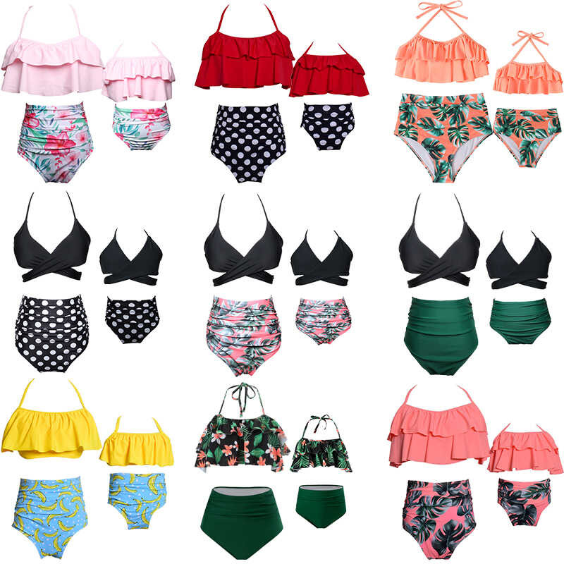 Ruffle Style Bikini Para Sa Family Mom And Girls High Waist Swimsuit ...