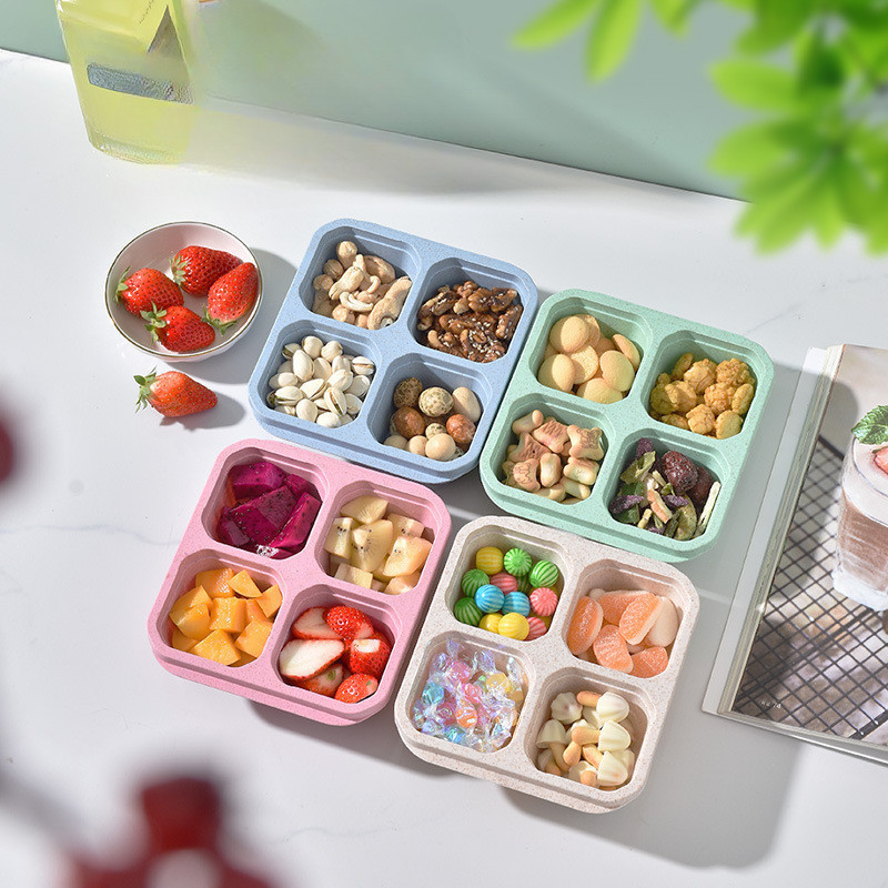 Four-compartment Transparent Snack Box Lid Snack Tray Dried Fruit Box ...
