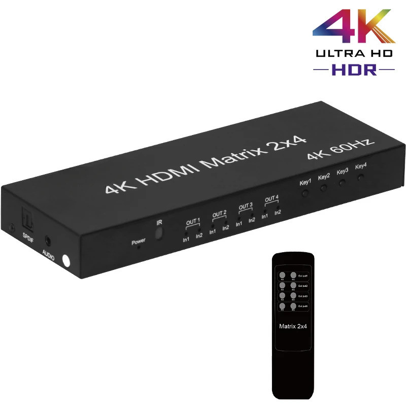 4K 60Hz HDMI Matrix 2x4 HDMI Matrix Switcher 2 In 4 Out HDMI Splitter Switcher With Audio ...