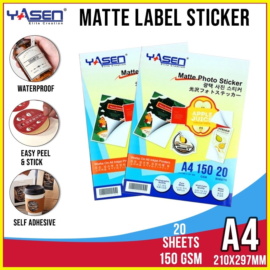 ∆ Yasen Matte Photo Sticker Paper 150GSM (20 Sheets/Pack) | Shopee ...