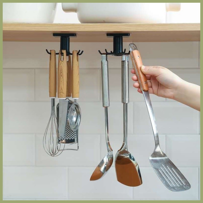 ♥ 360° Self-adhesive Kitchen Cooking Utensil Hanger Hooks Rotatable ...