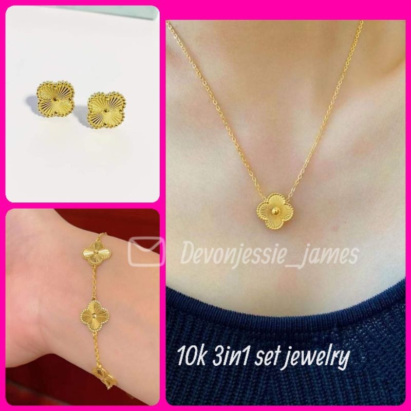 10k Pure Gold VCA JEWELRY SET FOR WOMEN (3in1 set jewelry ) | Shopee ...