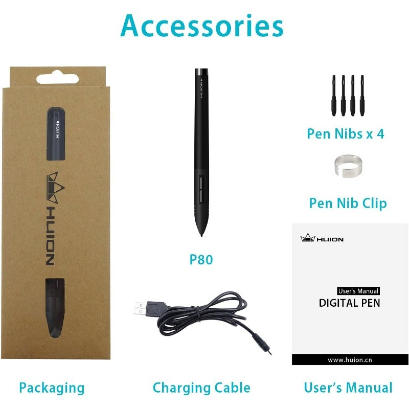 Huion P80 Rechargeable Digital Pen Stylus for Graphics Drawing Tablet ...