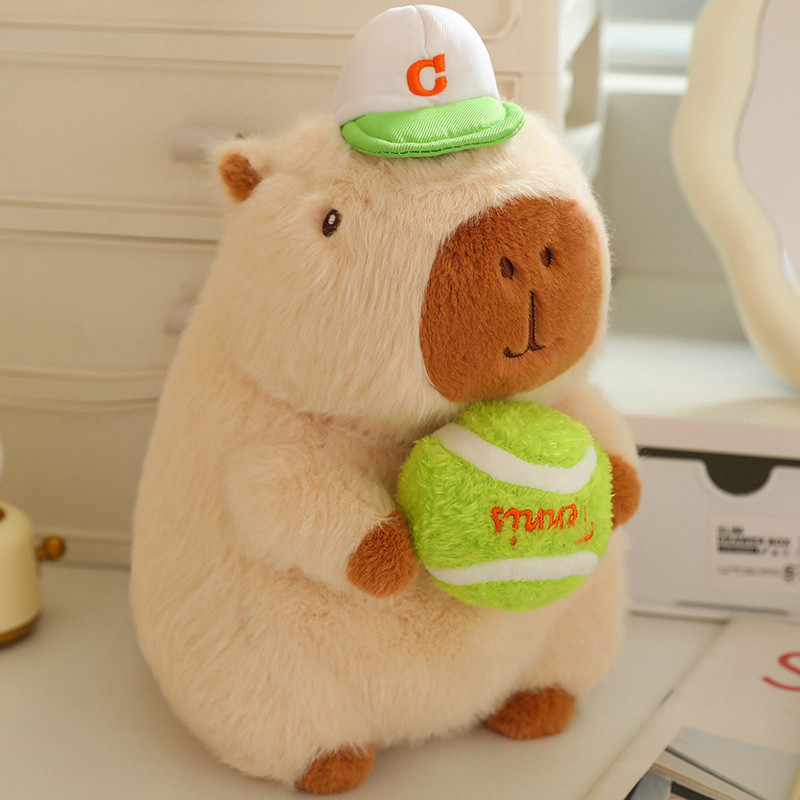 Cute Tennis Sport Capybara Teddy Bear Plush Doll Soft Pink Capybara ...