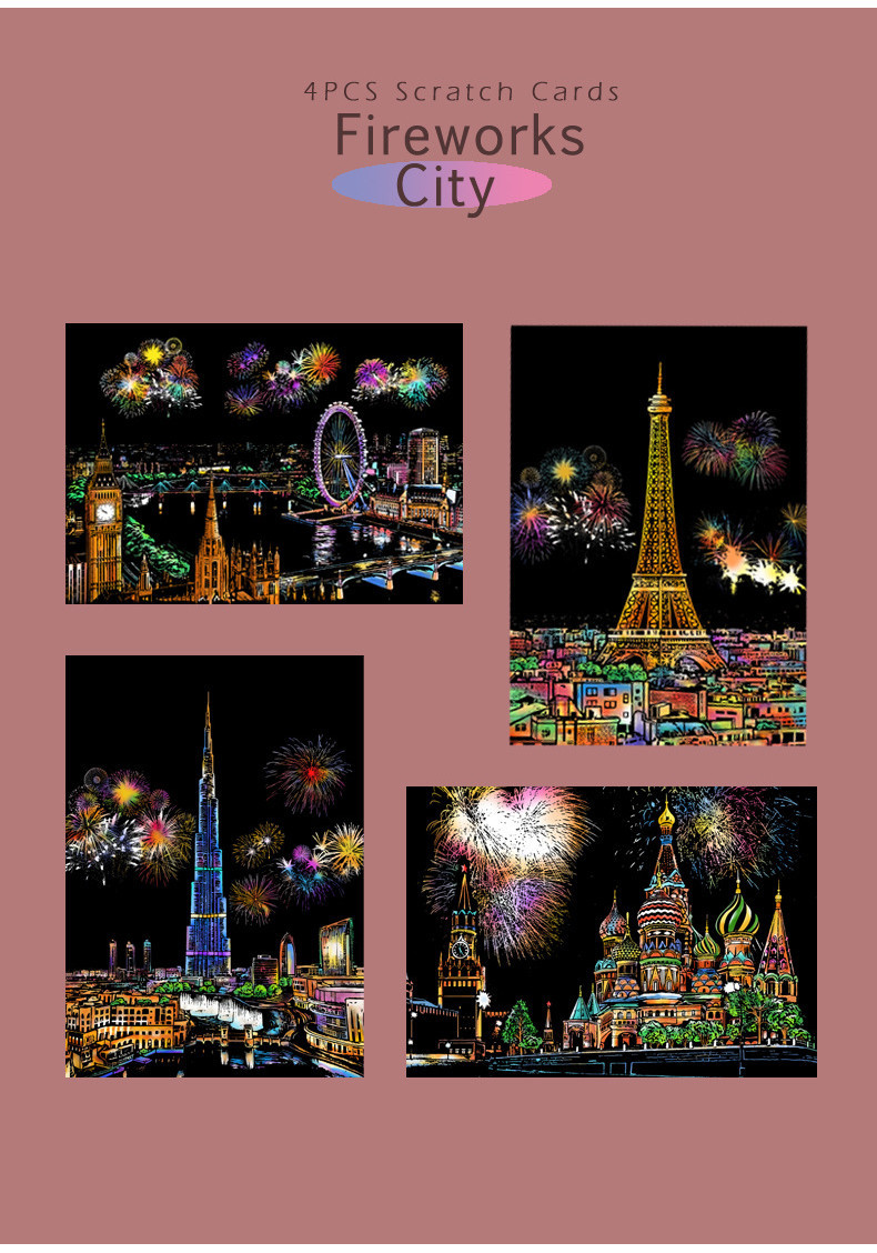 Colorful City Night View Scratch Painting A4 Building Series Scratch ...