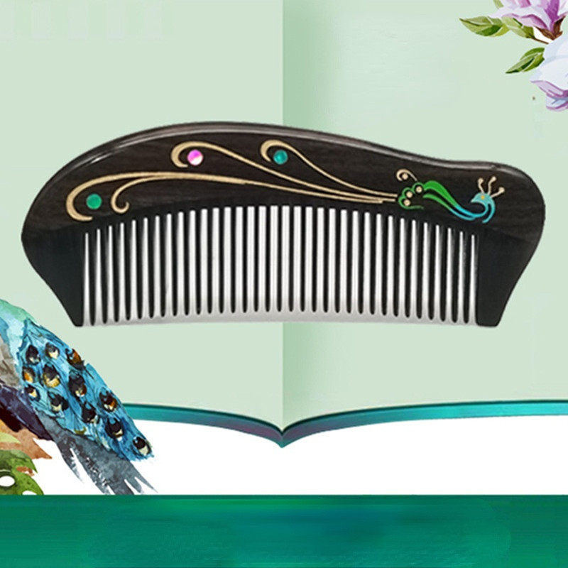 Ebony Comb Snail Painted Carved Peacock Comb Cultural and Creative ...