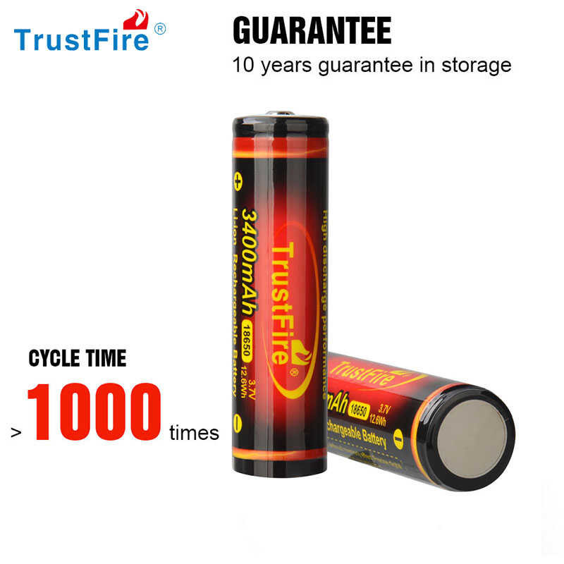 Trustfire ∮ 18650 3400Mah Lithium Battery 3.7V Rechargeable Li Ion ...