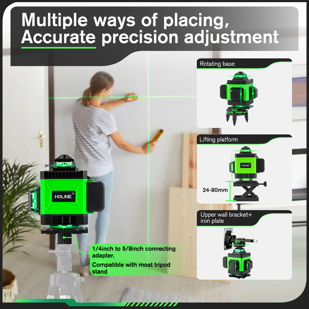 16 Lines 4D Laser Level Green Line Self-Leveling 360 Horizontal and ...