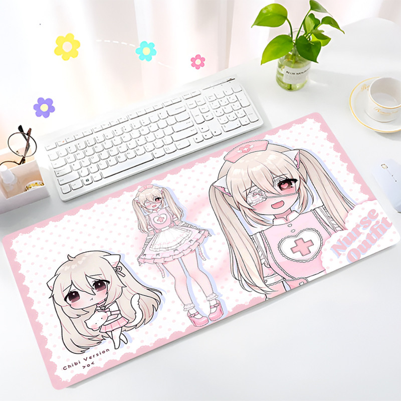 Pink Cartoon Girl Mouse Pad Laptop Nurse Clothing Cat Ear Game Keyboard ...