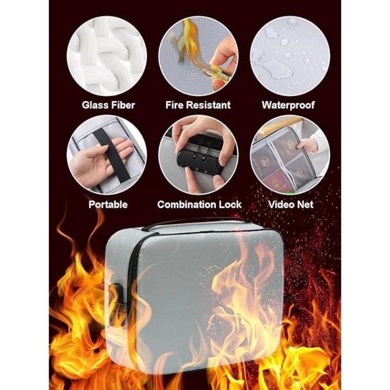 2000°F Fireproof Waterproof Portable File Bag with Combination Lock ...