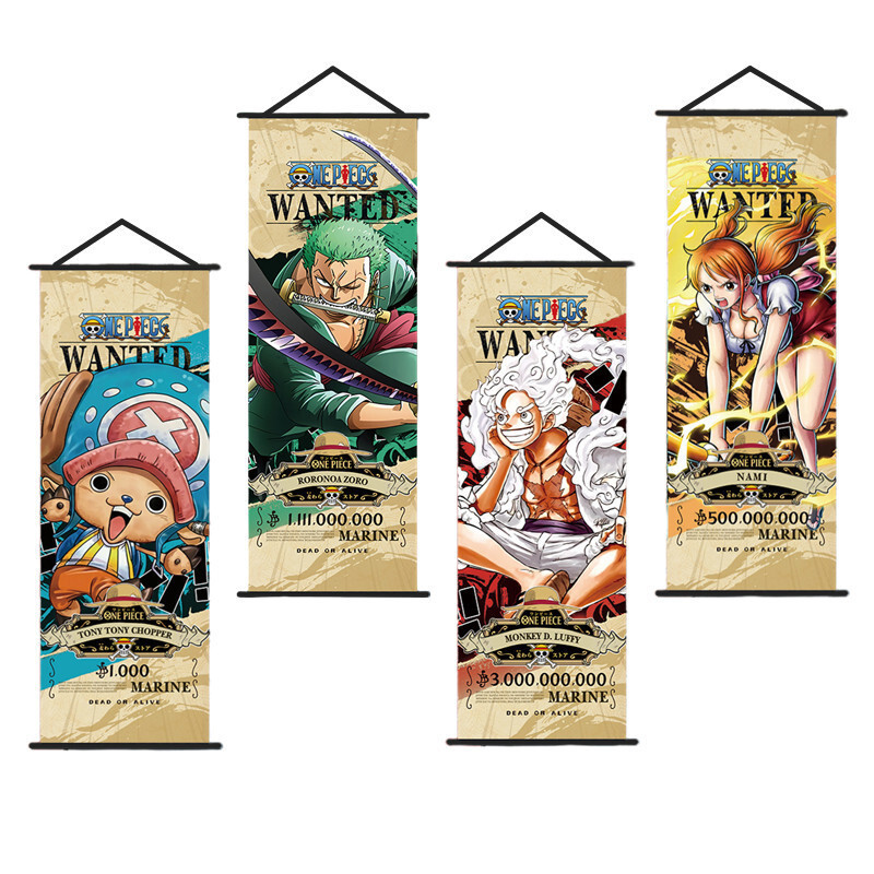 Classic Cartoon One Piece Scroll Canvas Painting Luffy Zoro Chopper ...