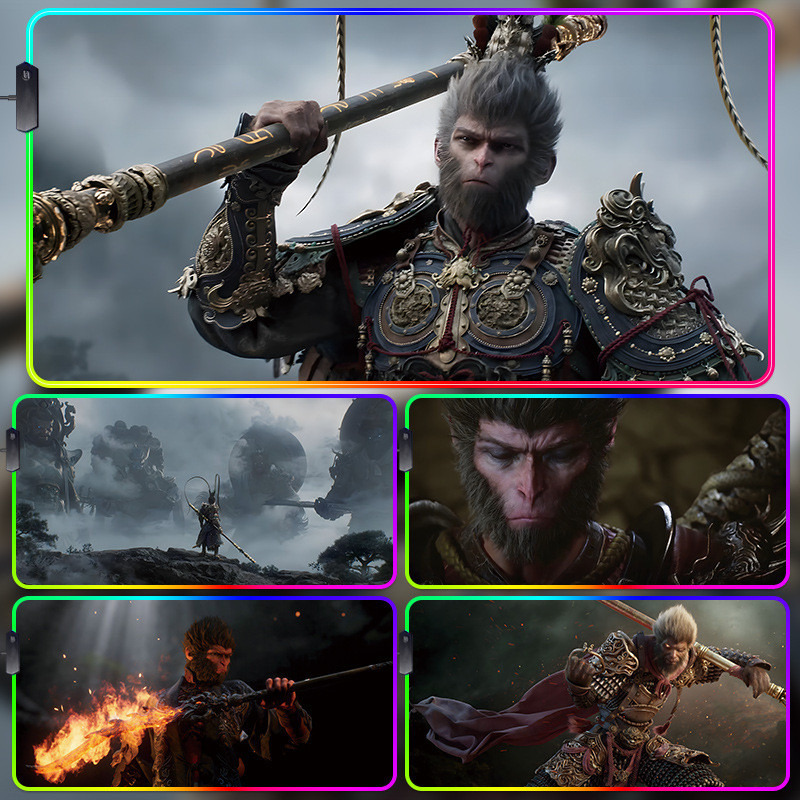 § Black Myth Wukong Game Figures Cartoon Keyboard Desk Mat RGB LED ...