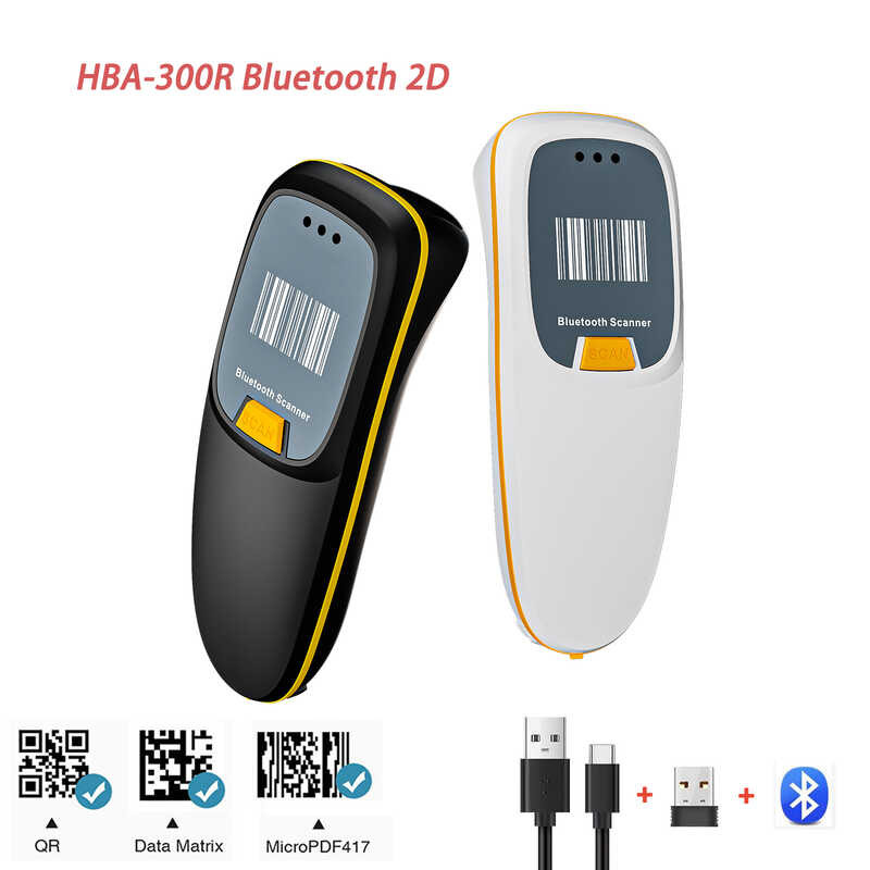 HBA-300R Wireless Barcode 1D/2D CMOS Scanner USB Bluetooth Mini Pocket ...
