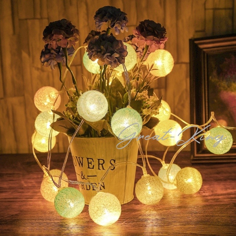 10/20 LEDS Cotton Ball String Fairy Night Lights LED Bulb Bedroom Party ...